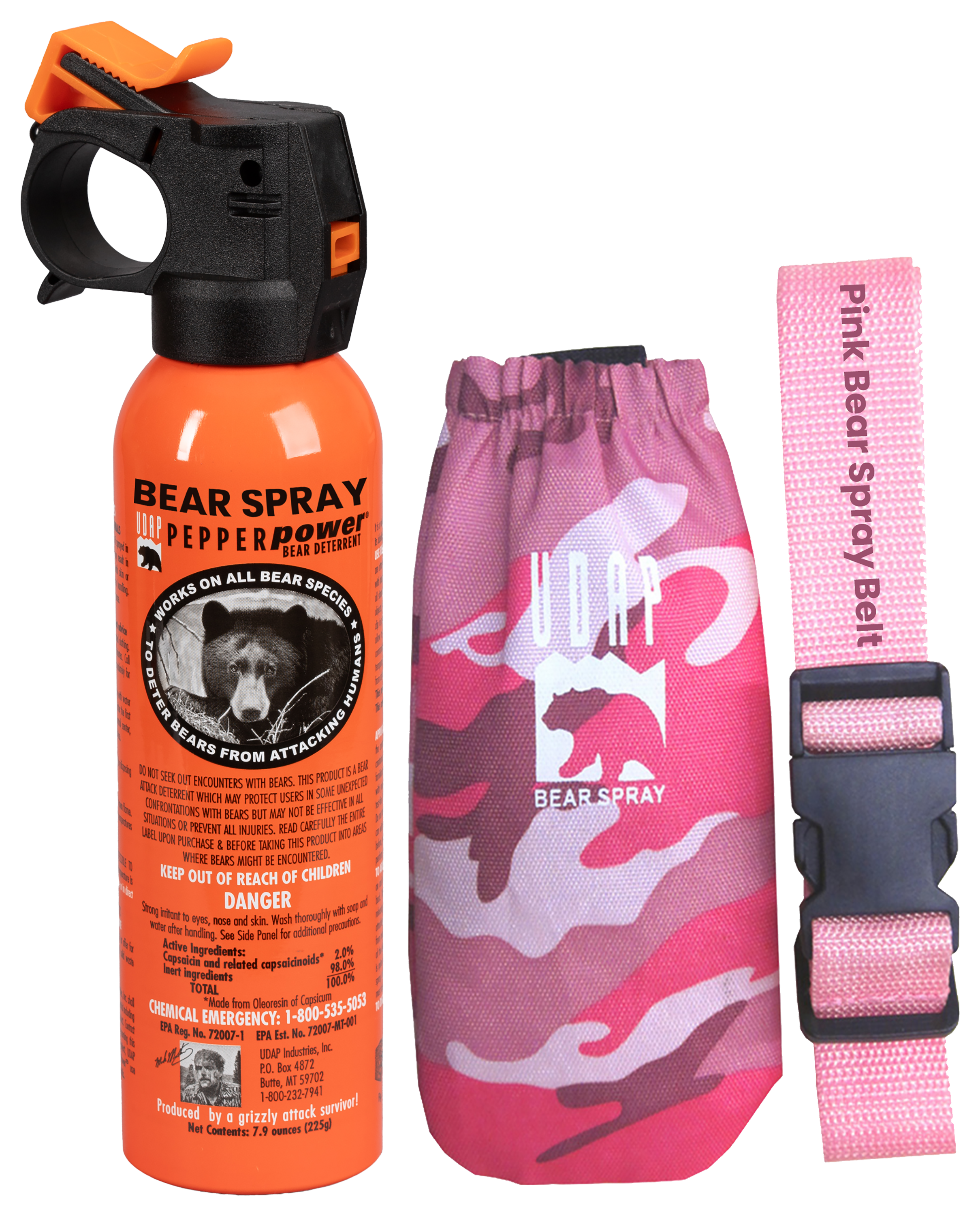 UDAP Pepper Power Premium Bear Spray with Pink-Camouflage Hip Holster ...